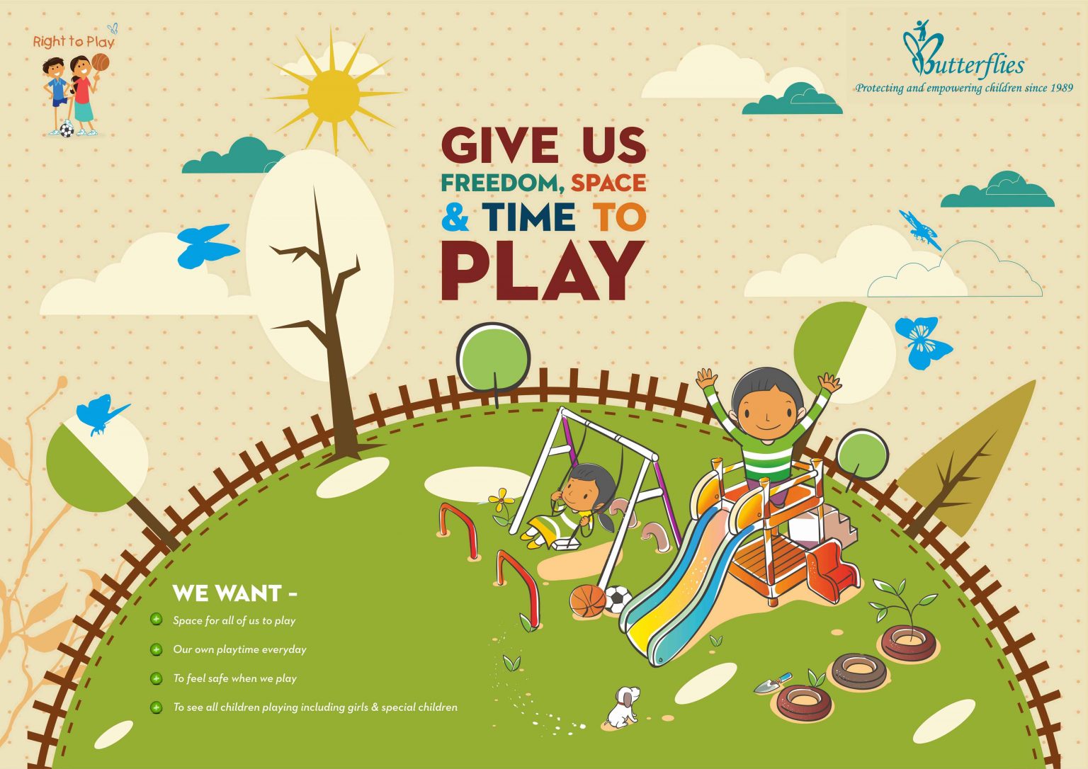 Right to Play Poster- Hindi - Butterflies NGO - Child Rights, Street ...